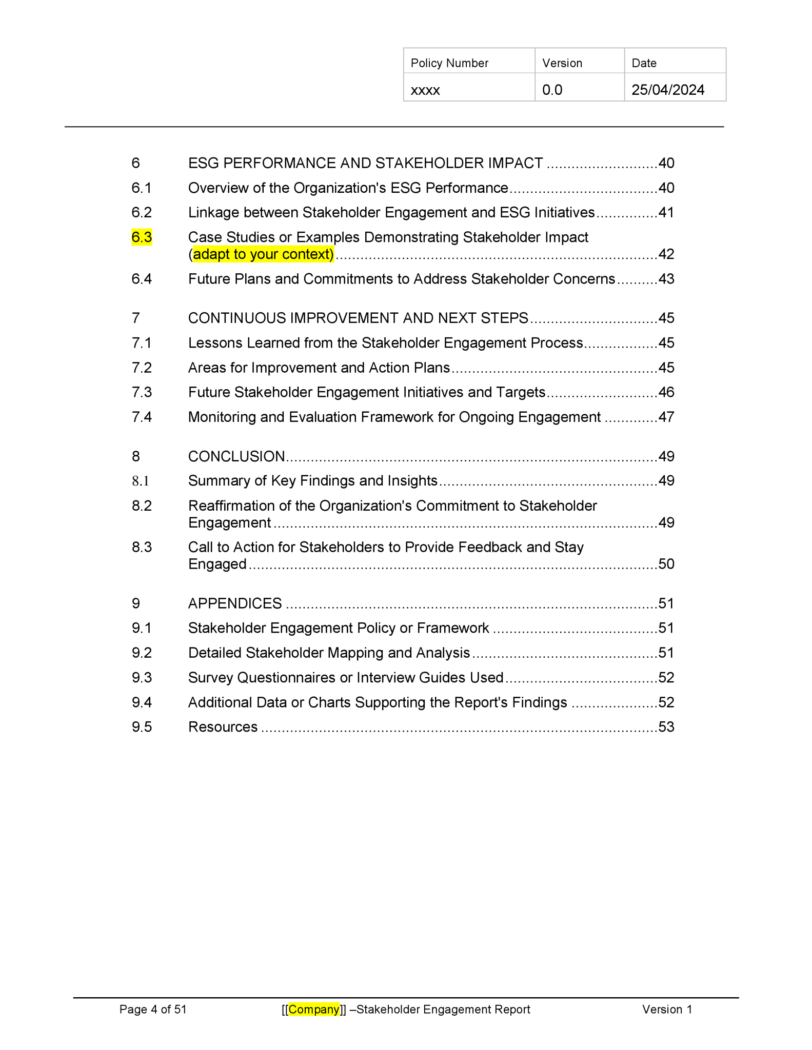 Stakeholder Engagement Report Template - ESG Reports Templates