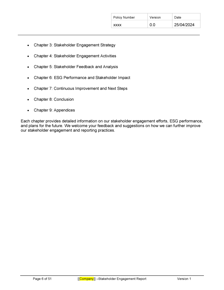 Stakeholder Engagement Report Template - ESG Reports Templates