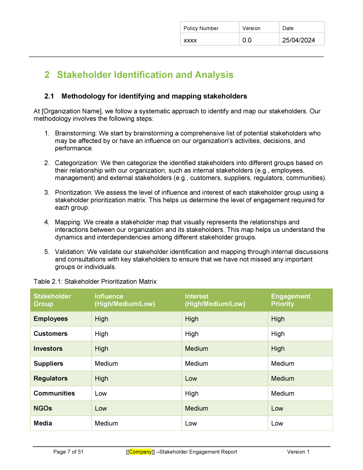 Stakeholder Engagement Report Template - ESG Reports Templates