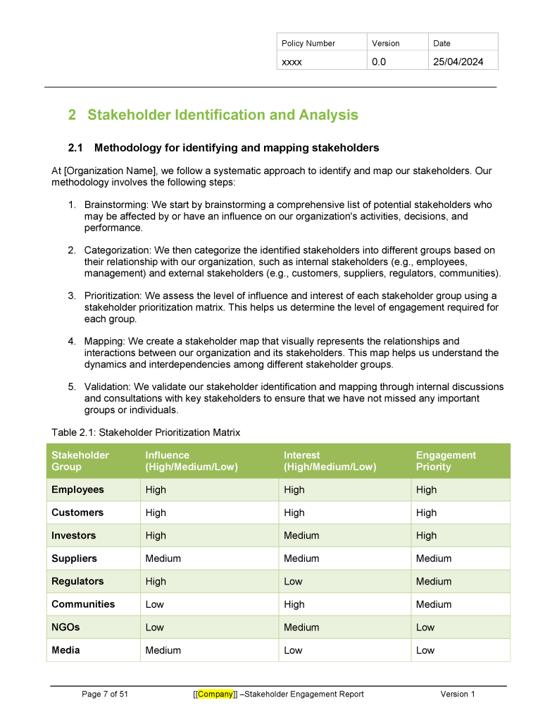 Stakeholder Engagement Report Template - ESG Reports Templates